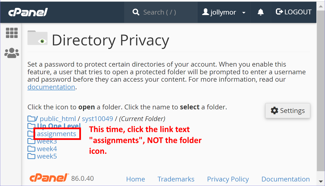 SYST10049 Setup: Protect Assignments with cPanel