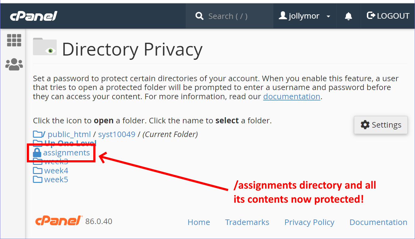 SYST10049 Setup: Protect Assignments with cPanel